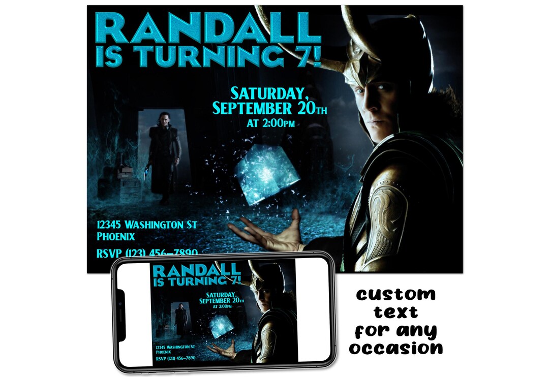 Loki Avengers Custom Birthday Party Printable Invitation Digital ...