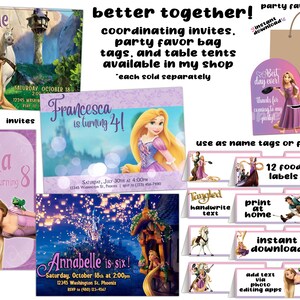 12 Tangled Rapunzel Birthday Party Printable Food Label Table Tents ...