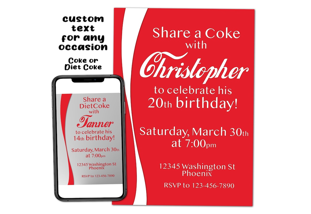 Coke Birthday Party Invitation: Custom Soda Theme (digital Download) - Etsy