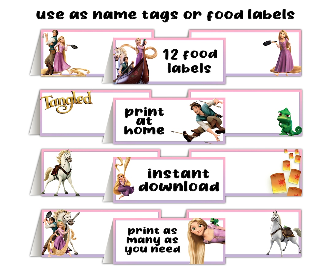 12 Tangled Rapunzel Birthday Party Printable Food Label Table Tents ...