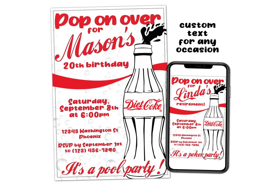 Diet Coke-themed Custom Party Printable Invitation Digital Download ...