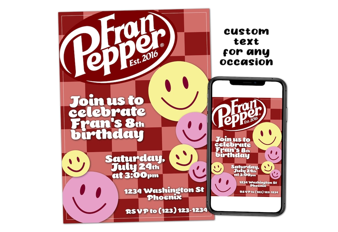 Dr Pepper Birthday Party Invitation: Happy Face Checker Theme (digital ...