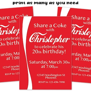 Coke Birthday Party Invitation: Custom Soda Theme (digital Download) - Etsy