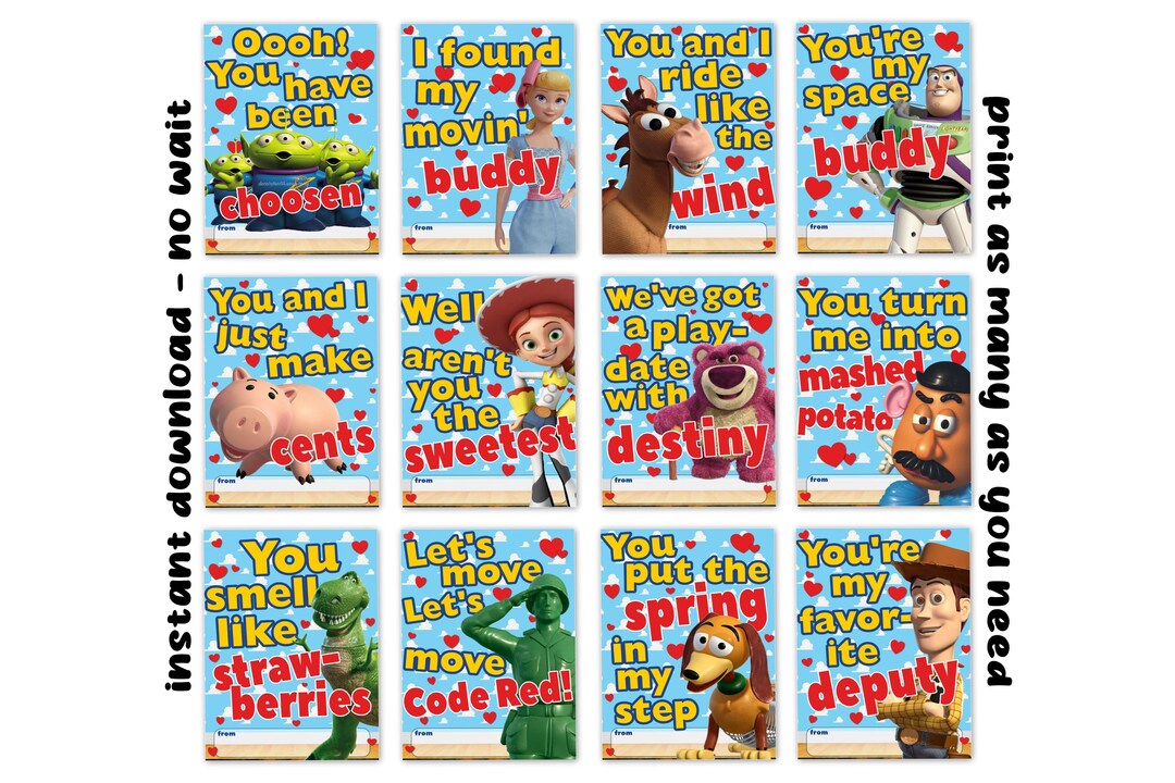 Toy Story Style Valentines for Kids | Printable Movie Character ...