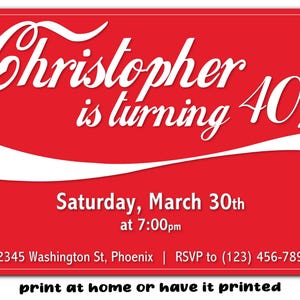 Coke Soda-themed Custom Birthday Printable Party Invitation Digital ...