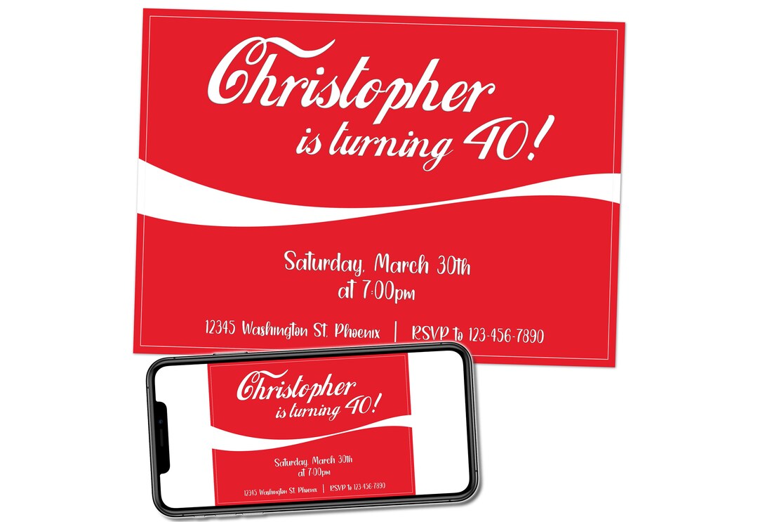 Coke Soda Themed Custom Birthday Printable Party Invitation Digital ...