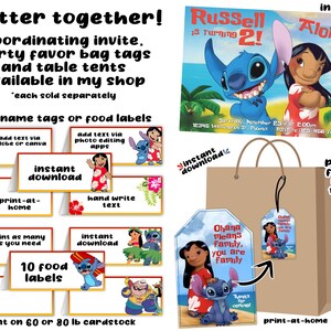 Lilo and Stitch Birthday Party Food Labels: Name Tags (printable PDF ...