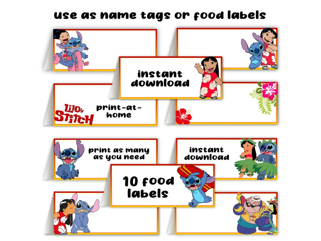 Lilo and Stitch Birthday Party Food Label Table Tents Digital File ...