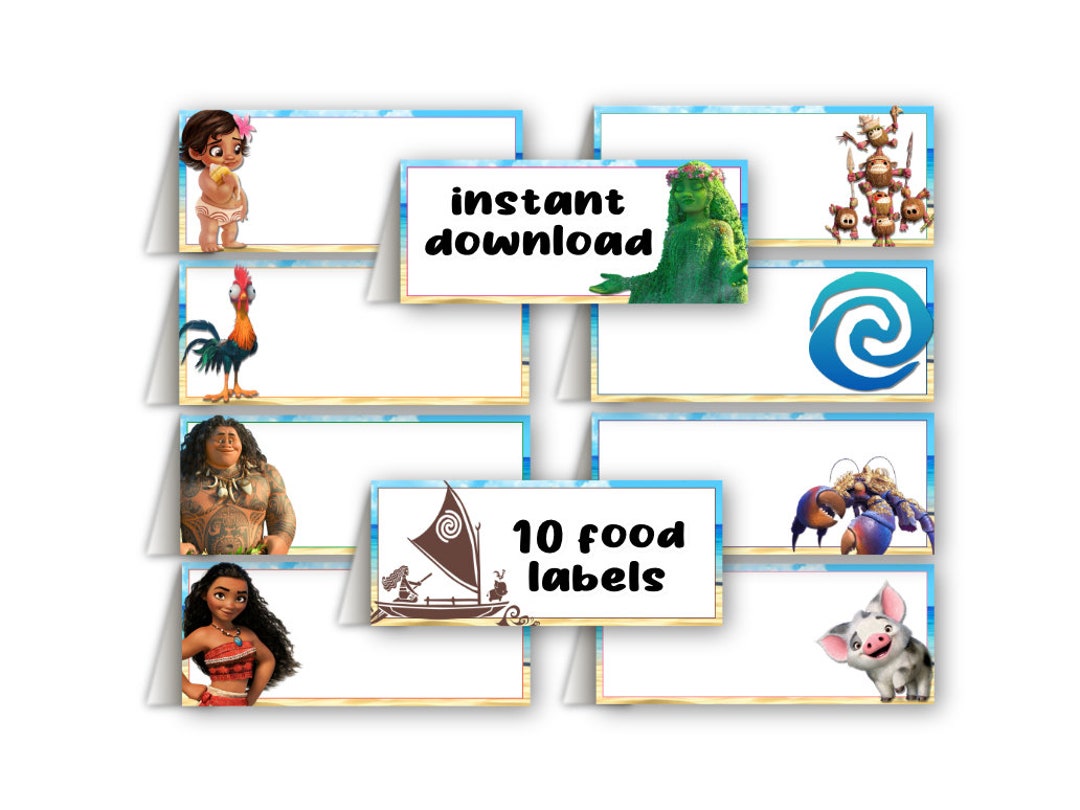 Moana Birthday Party Food Labels Table Tents Digital File Instant ...