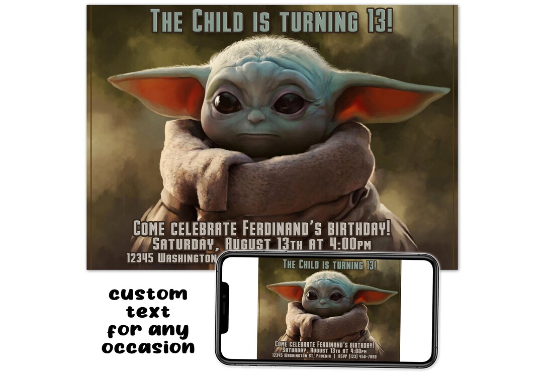 Baby Yoda Birthday Invitation, Custom Star Wars Printable (digital ...