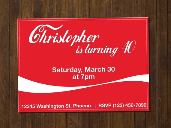 Coke Soda Themed Custom Birthday Party Invitation Digital File - Etsy ...