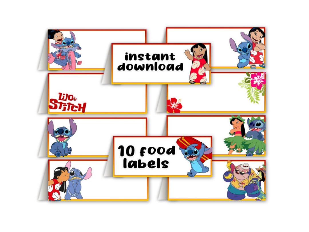 Lilo and Stitch Birthday Party Food Label Table Tents Digital File ...