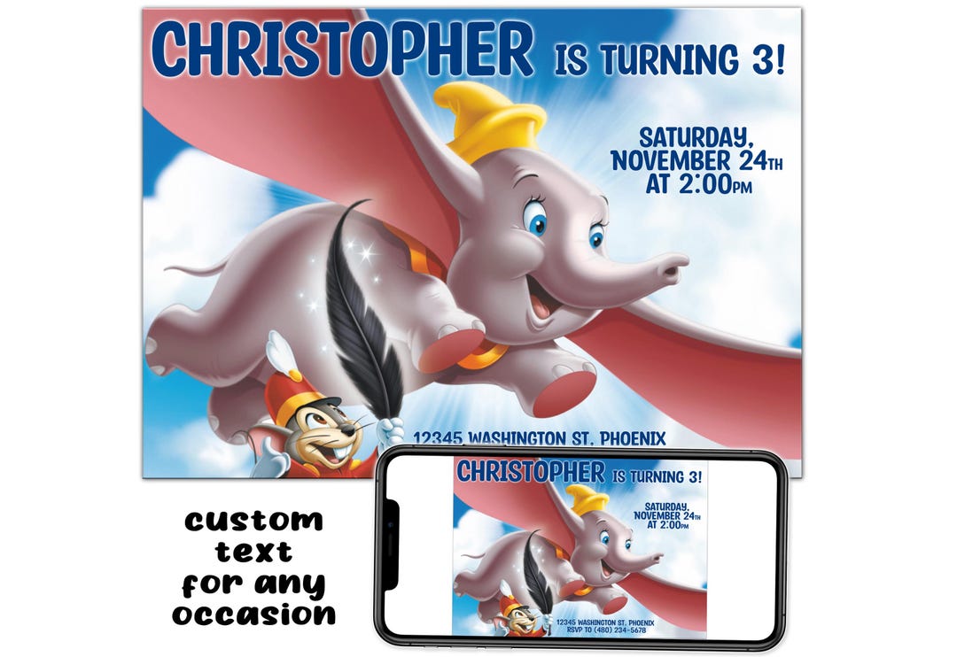 Dumbo Birthday Party Invitation: Custom Printable (digital Download) - Etsy