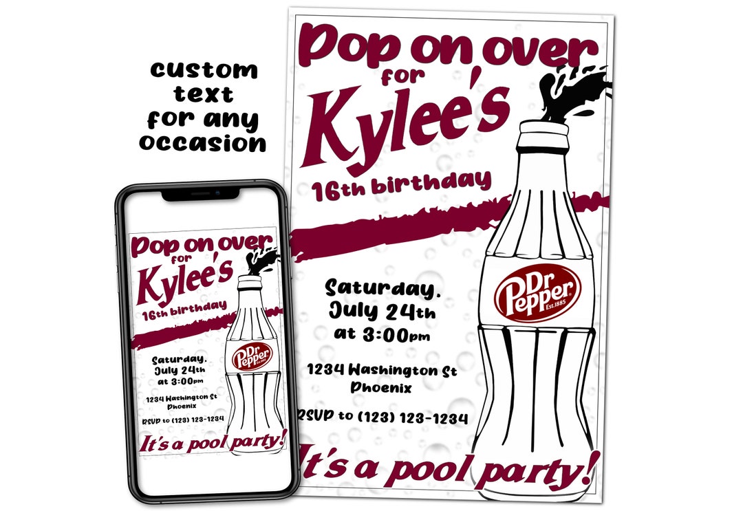 Dr Pepper Soda Pop-themed Custom Party Printable Invitation Digital ...