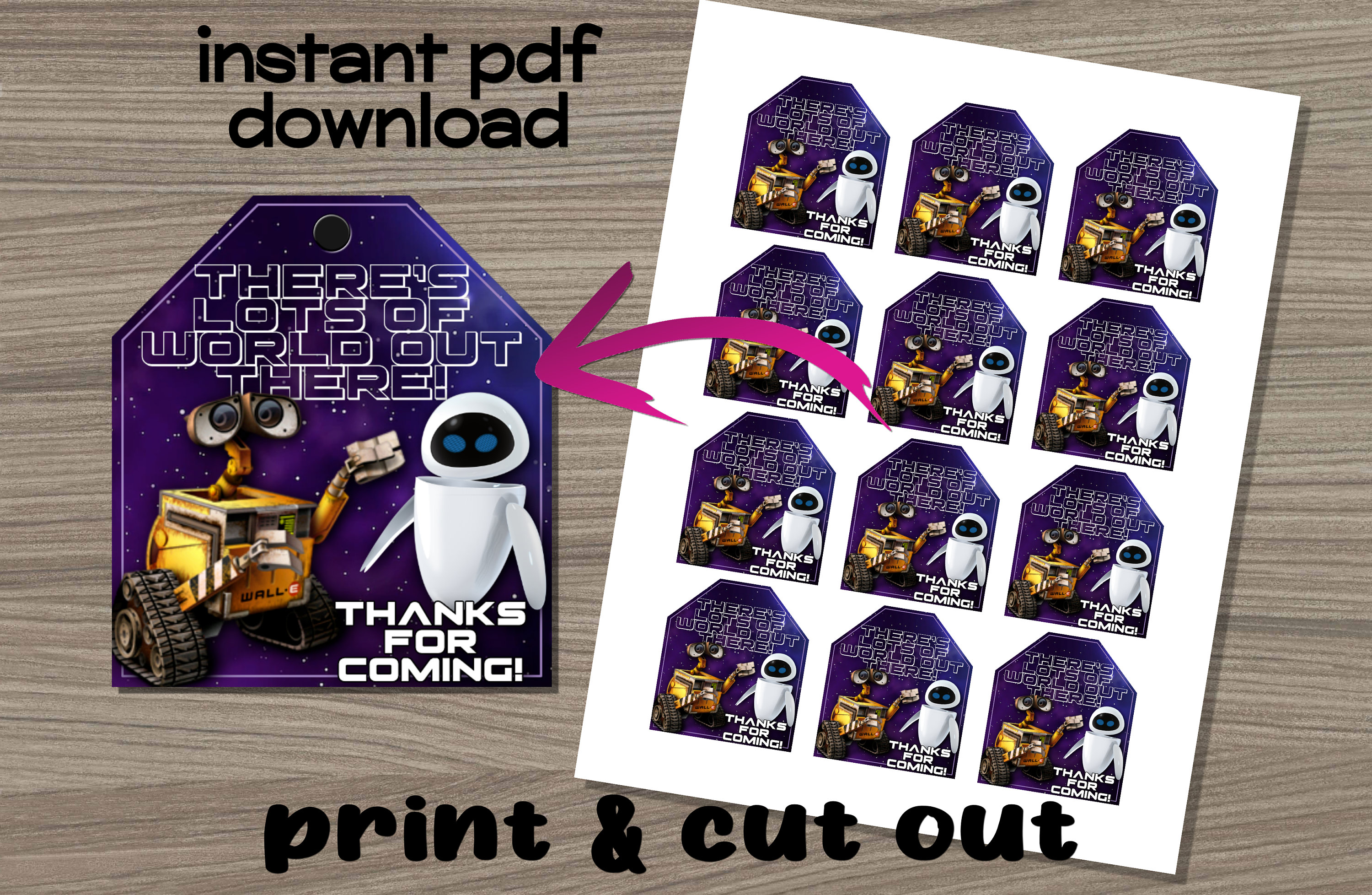 Wall-e Custom Birthday Party Goodie Favor Bag Tags Instant - Etsy