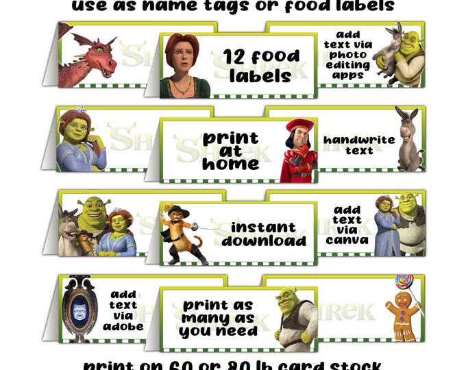 Shrek Themed Movie Night | Party Snacks | Printable Labels - Etsy Canada