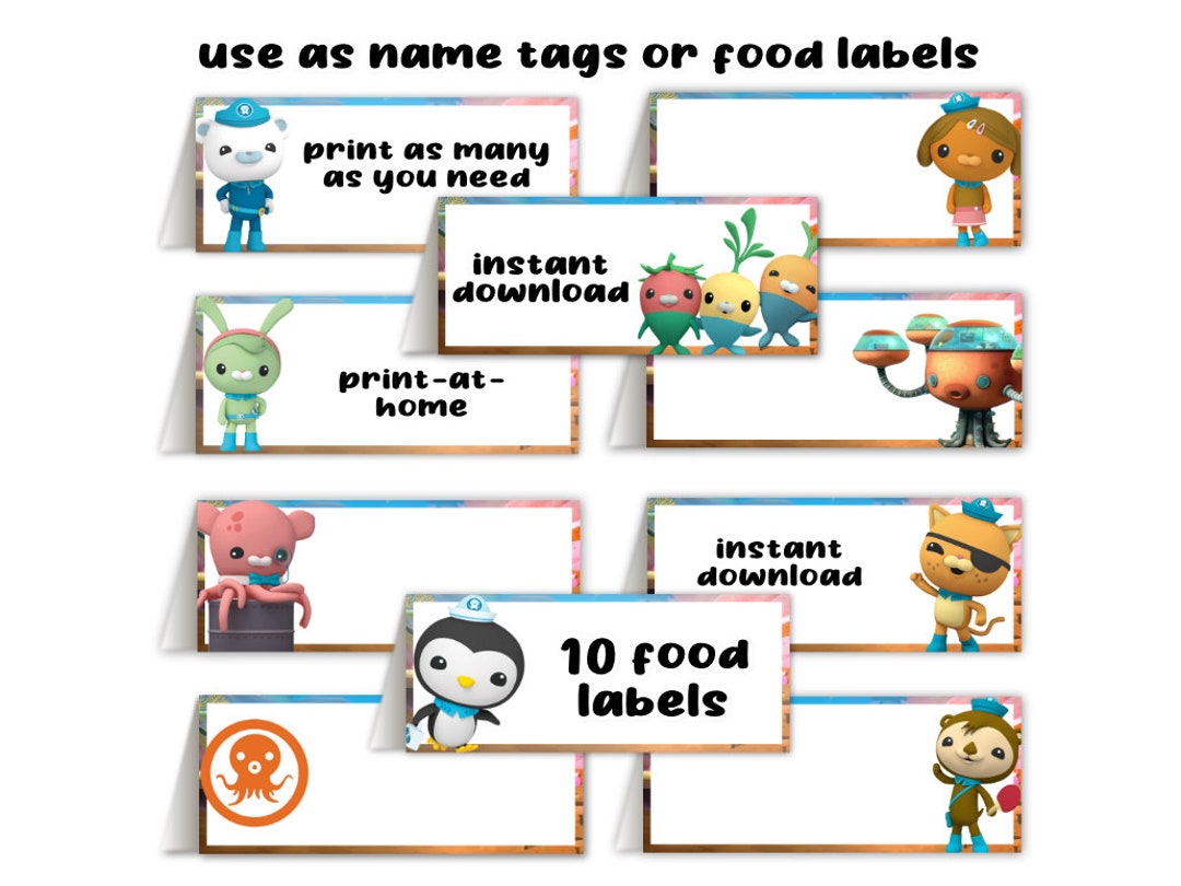 Octonauts Birthday Party Food Label Table Tents Digital File Instant ...