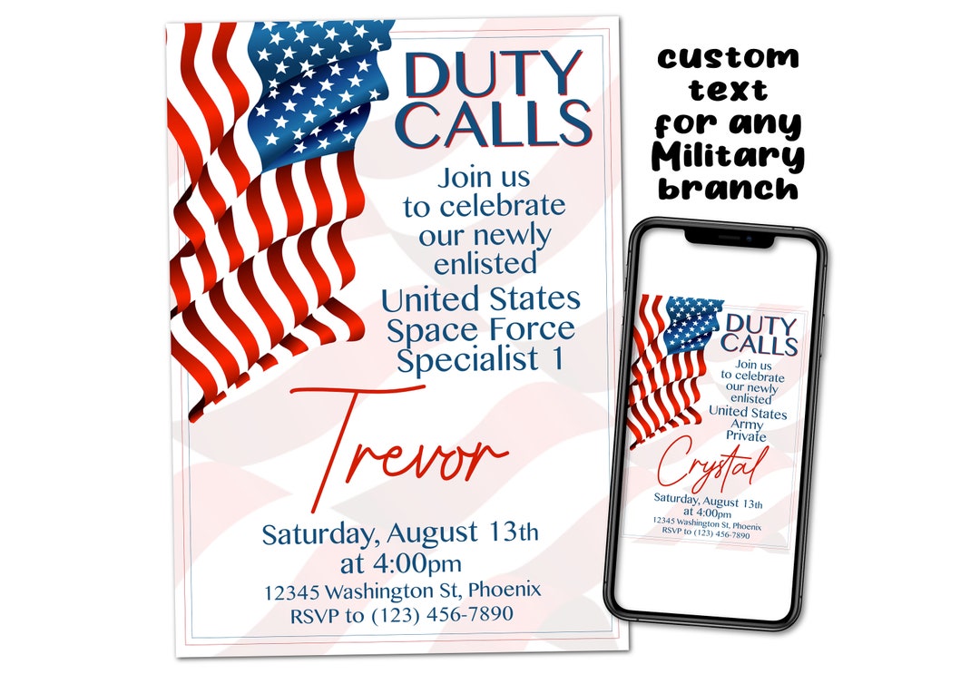 Custom Military Enlistment Going Away Party Digital Invitation Invite ...