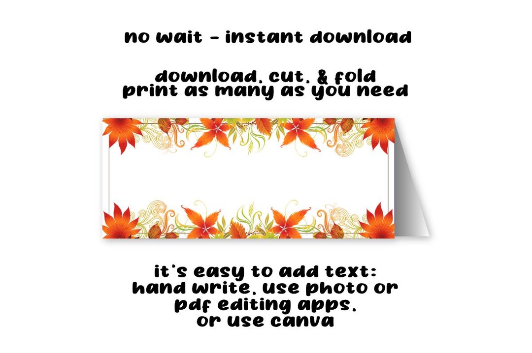 Thanksgiving Place Cards: Fall Leaves Table Tents (printable PDF ...