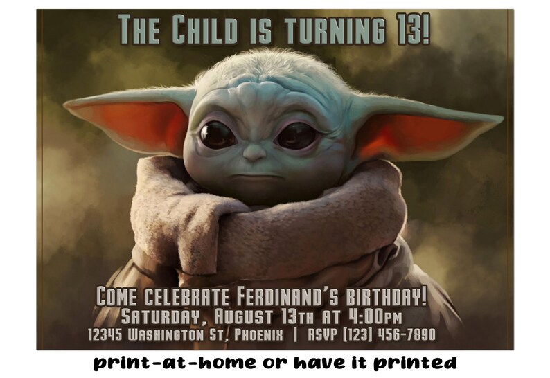 Baby Yoda Birthday Invitation, Custom Star Wars Printable (digital ...