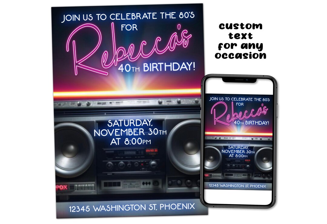 80s Boombox Birthday Invitation: Custom Printable (digital File) - Etsy