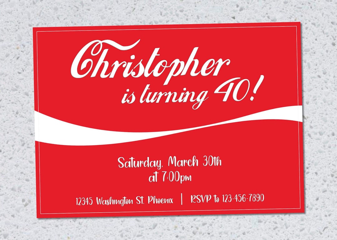Coke Soda Themed Custom Birthday Party Invitation Digital File - Etsy ...