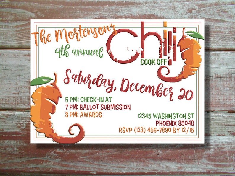 Chili Cook-off Competition Potluck Custom Party Invitation - Etsy