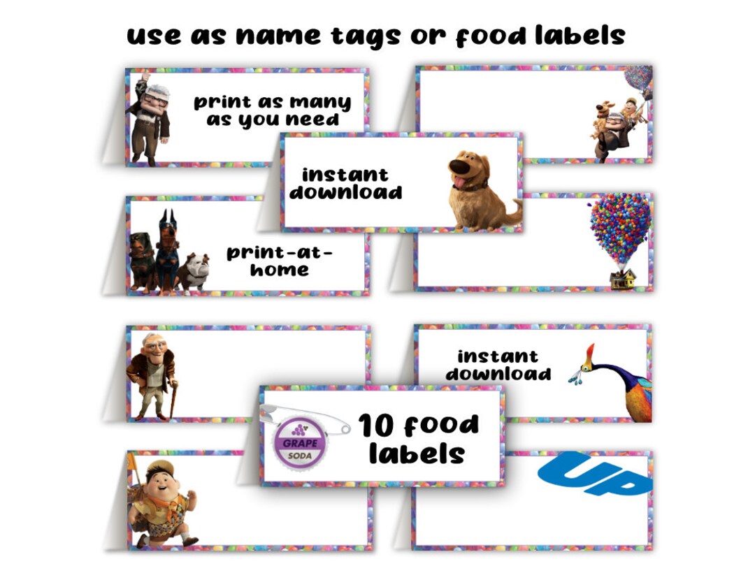 UP Birthday Party Food Label Table Tents Digital File Instant Download ...