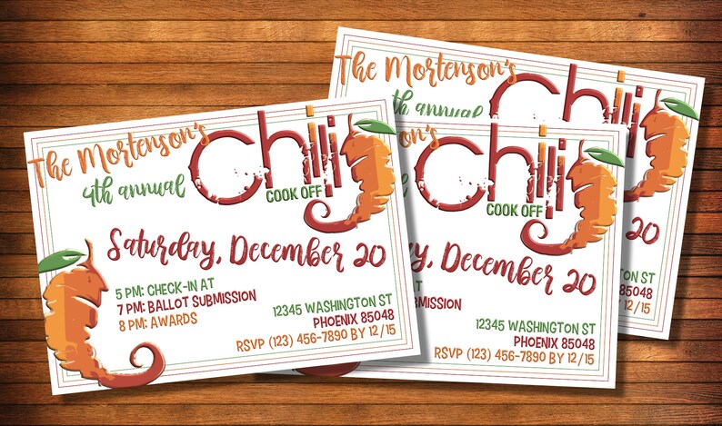 Chili Cook-off Competition Potluck Custom Party Invitation - Etsy
