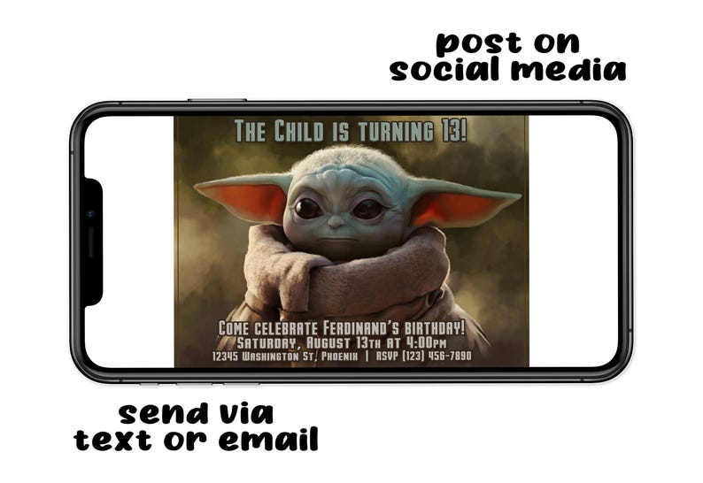 Baby Yoda Birthday Invitation, Custom Star Wars Printable (digital ...