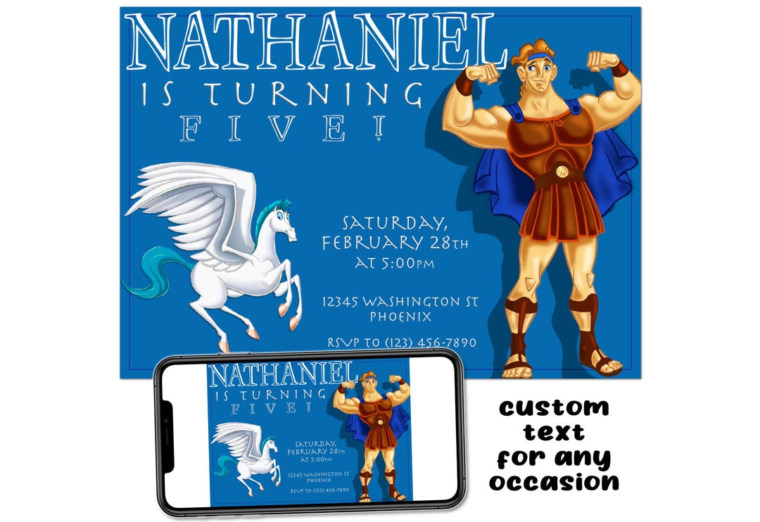 Invitación de cumpleaños de Hércules: Imprimible (Descarga digital ...