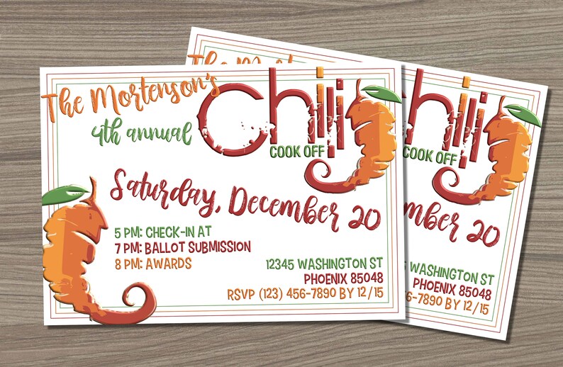 Chili Cook-off Competition Potluck Custom Party Invitation - Etsy
