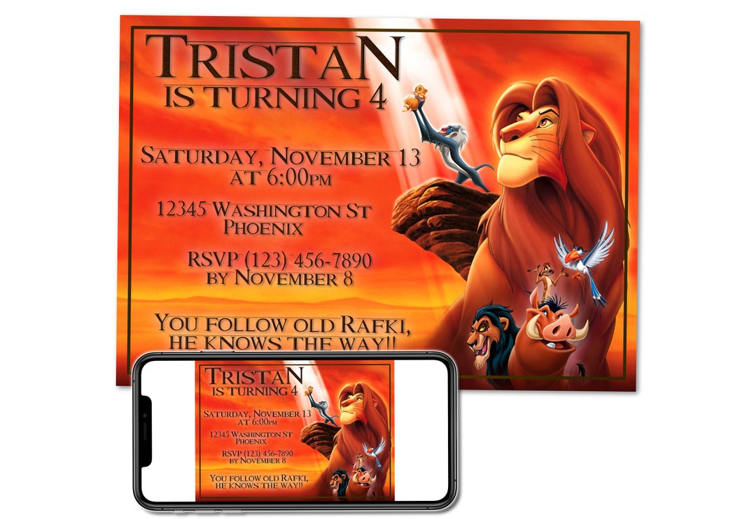 Lion King Custom Birthday Party Printable Invitation Digital Download ...