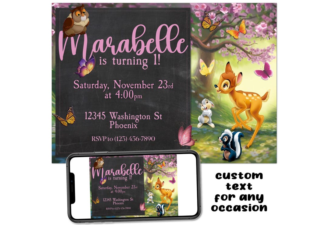 Custom Bambi Birthday Invitation: Printable Party Invite (digital ...