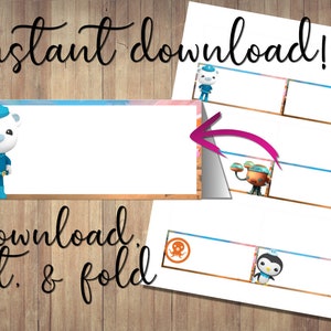 Octonauts Birthday Party Food Label Table Tents Digital File Instant ...