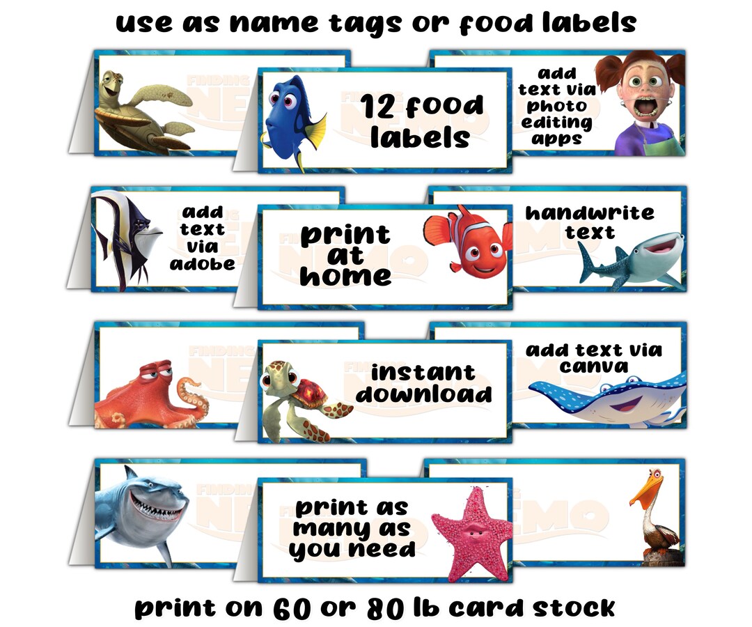 Nemo Party Printable Food Labels Table Tents Digital Printable File ...