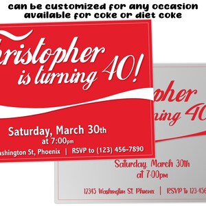Coke Soda-themed Custom Birthday Printable Party Invitation Digital ...