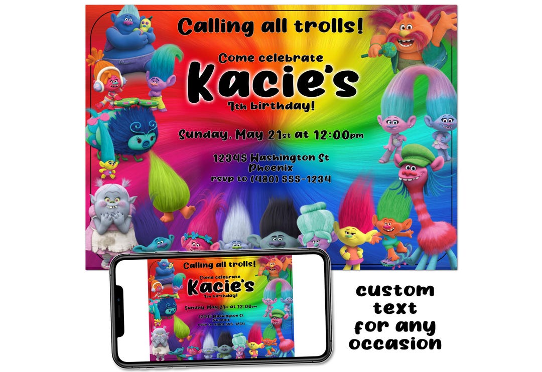 Trolls Custom Birthday Party Printable Invitation Digital Download ...