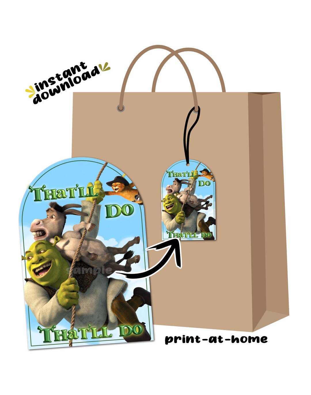 Shrek Birthday Favor Tags: Goodie Bag Labels (printable PDF Instant ...
