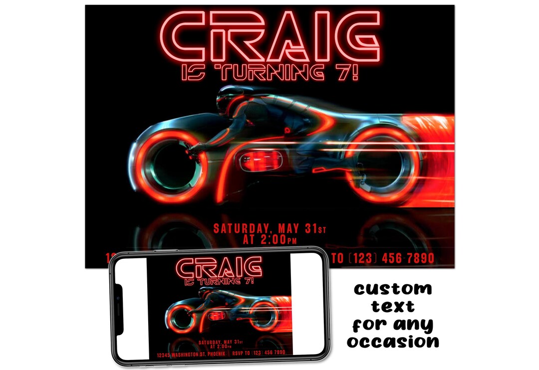 Tron Ares Light Cycle Birthday Invitation: Custom Printable (digital ...