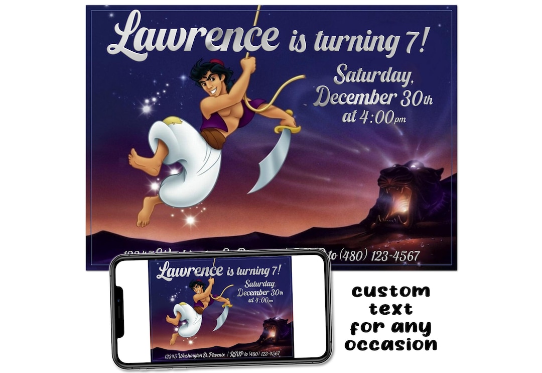 Aladdin Custom Birthday Party Printable Invitation Digital Download ...