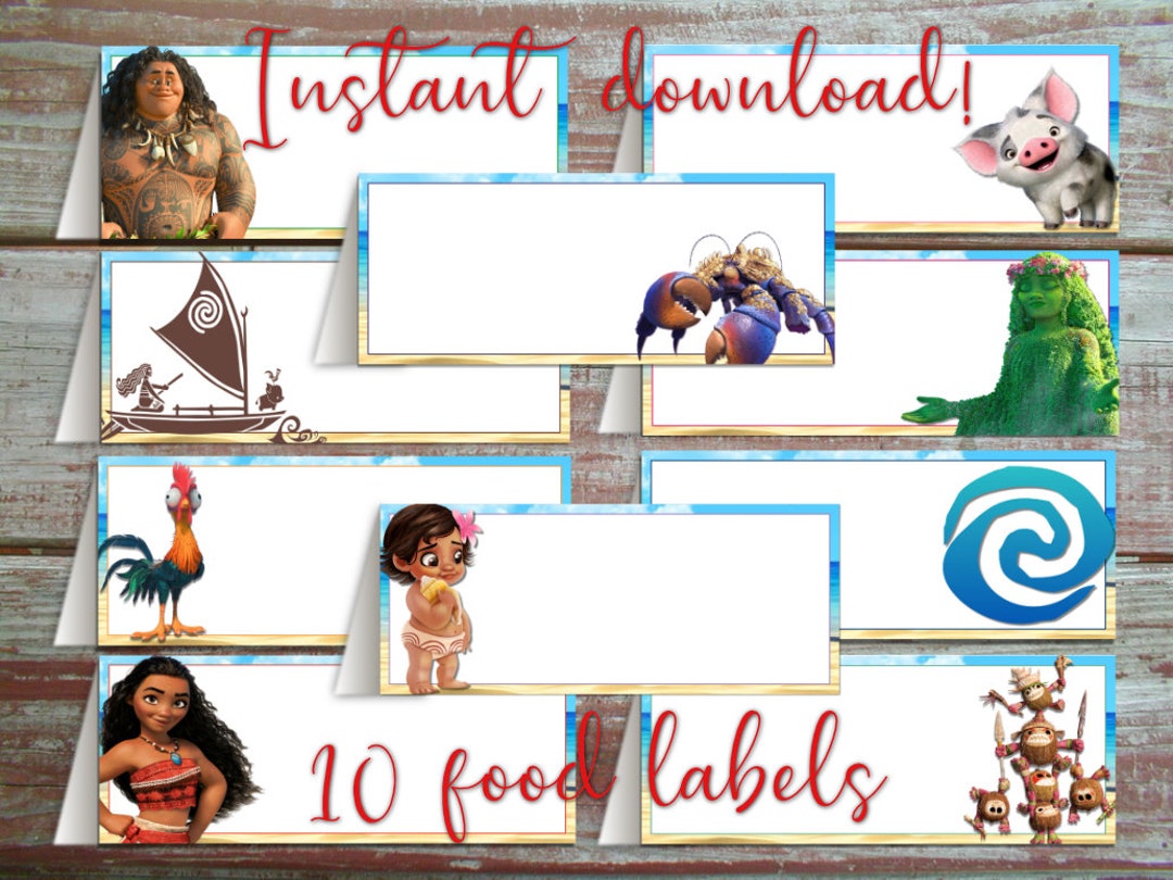 Moana Birthday Party Food Labels Table Tents Digital File Instant ...