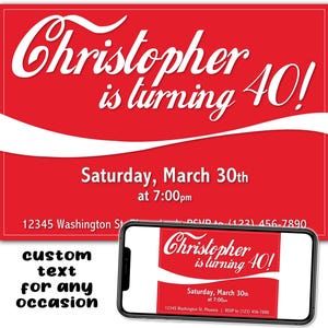 Coke Soda-themed Custom Birthday Printable Party Invitation Digital ...