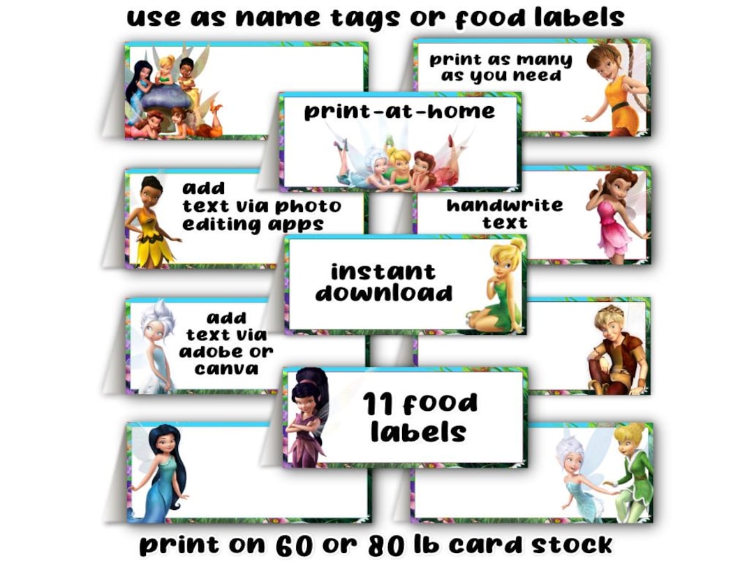 Tinker Bell Birthday Party Food Labels: Table Tents (printable PDF ...
