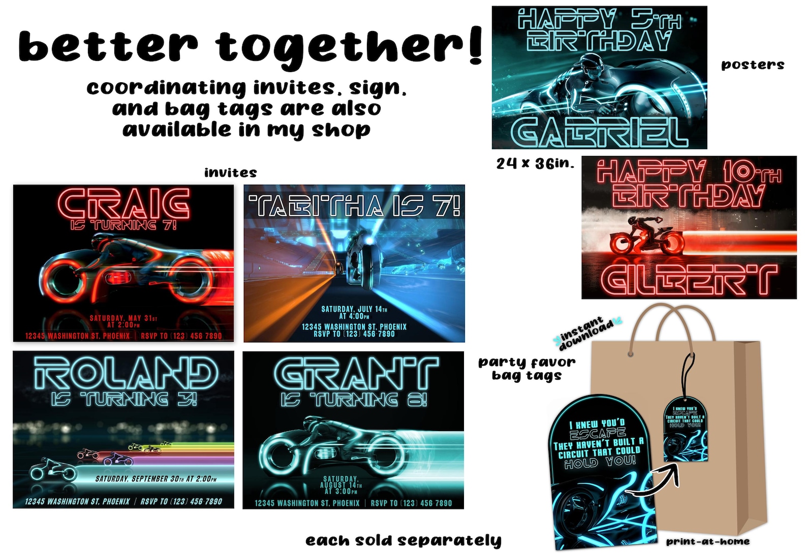 Tron Legacy Light Cycle Birthday Party Poster: Custom Instant Digital ...