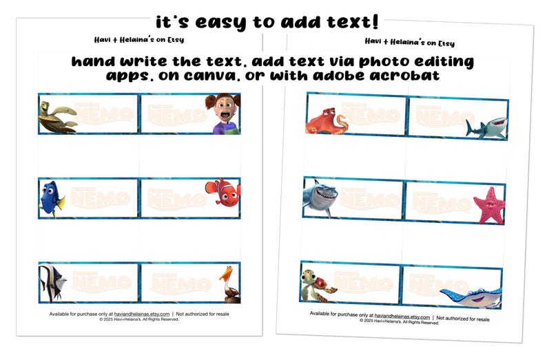 Nemo Party Food Labels: Printable Table Tents (PDF Instant Digital ...