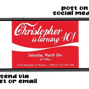 Coke Soda-themed Custom Birthday Printable Party Invitation Digital ...