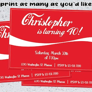 Coke Soda Themed Custom Birthday Printable Party Invitation Digital ...