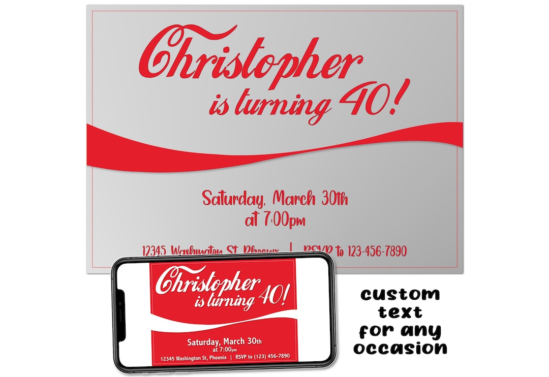 Diet Coke R Coke Soda-themed Custom Birthday Printable Party Invitation ...