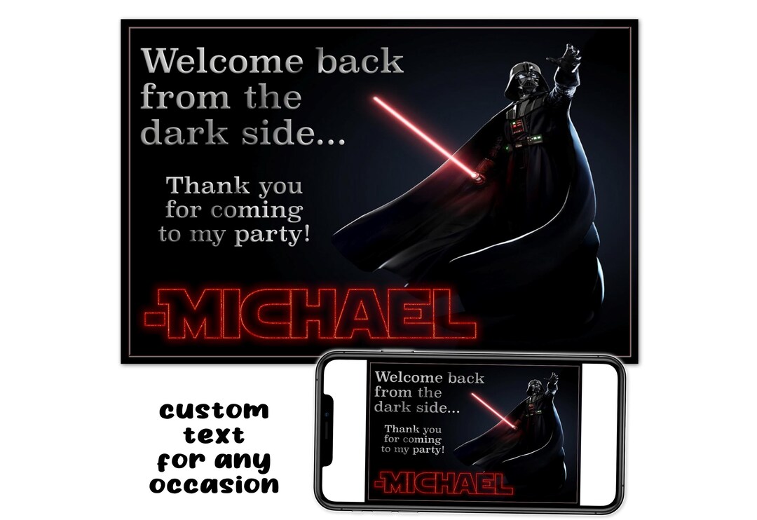 Star Wars Darth Vader Custom Printable Thank You Note Digital Download ...